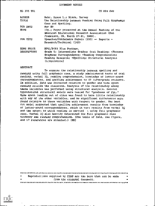 (PDF) The Relationship between Reading Using Full Graphemic Cues and ...