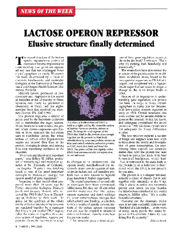 (PDF) LACTOSE OPERON REPRESSOR Elusive structure finally determined