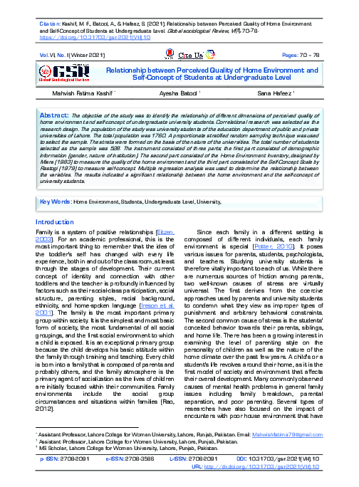 (PDF) Relationship between Perceived Quality of Home Environment and ...