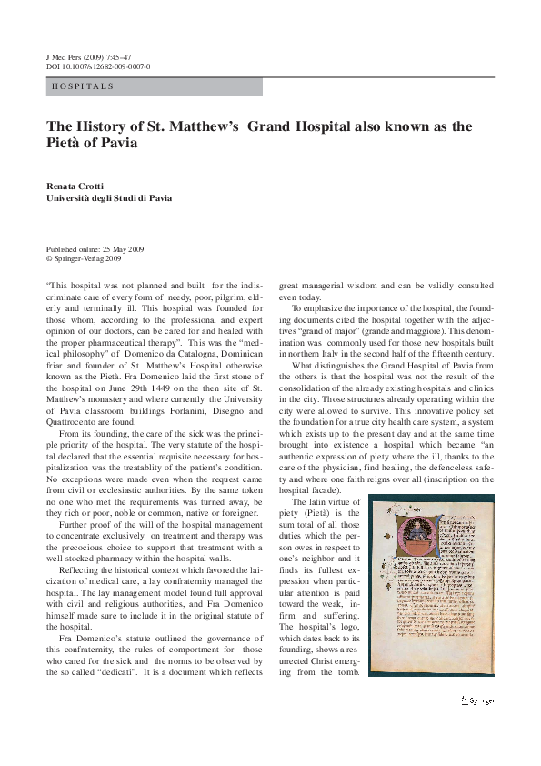 (PDF) The history of St. Matthew’s Grand Hospital also known as the ...