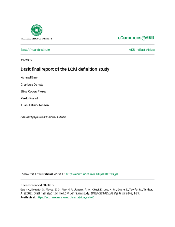 (PDF) Draft Final Report of the LCM Definition Study