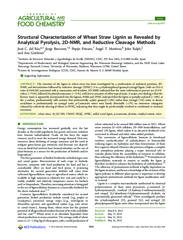 (PDF) Structural Characterization of Wheat Straw Lignin as Revealed by ...