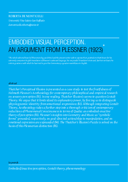 (PDF) Embodied Visual Perception. An Argument from Plessner (1923) | Roberta De Monticelli ...