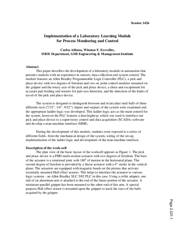 (PDF) Implementation of a laboratory learning module for process ...