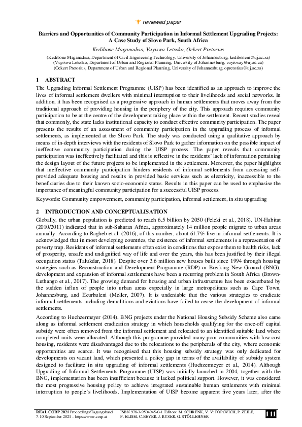 (PDF) Barriers and Opportunities of Community Participation in Informal ...
