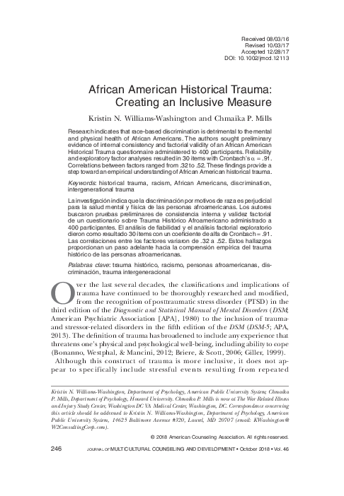 (PDF) African American Historical Trauma: Creating an Inclusive Measure