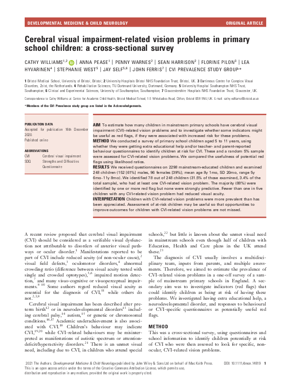 (PDF) Cerebral visual impairment‐related vision problems in primary ...