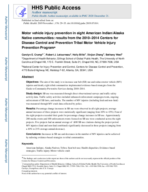 (PDF) Motor vehicle injury prevention in eight American Indian/Alaska ...