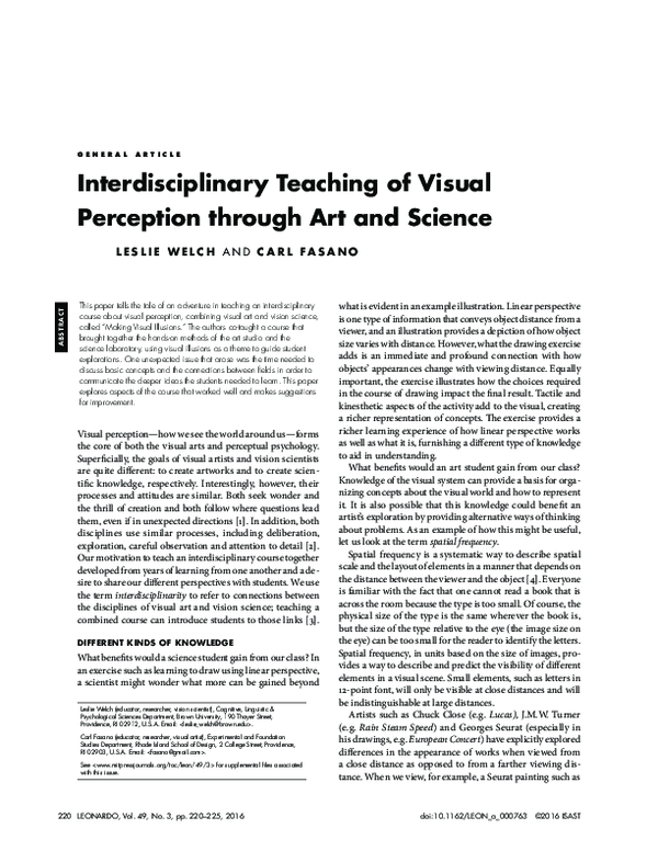 (PDF) Interdisciplinary teaching of visual perception through art and ...