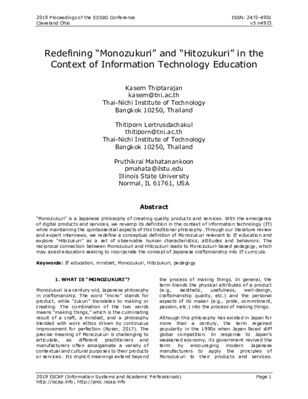 (PDF) Redefining “Monozukuri” and “Hitozukuri” in the Context of ...