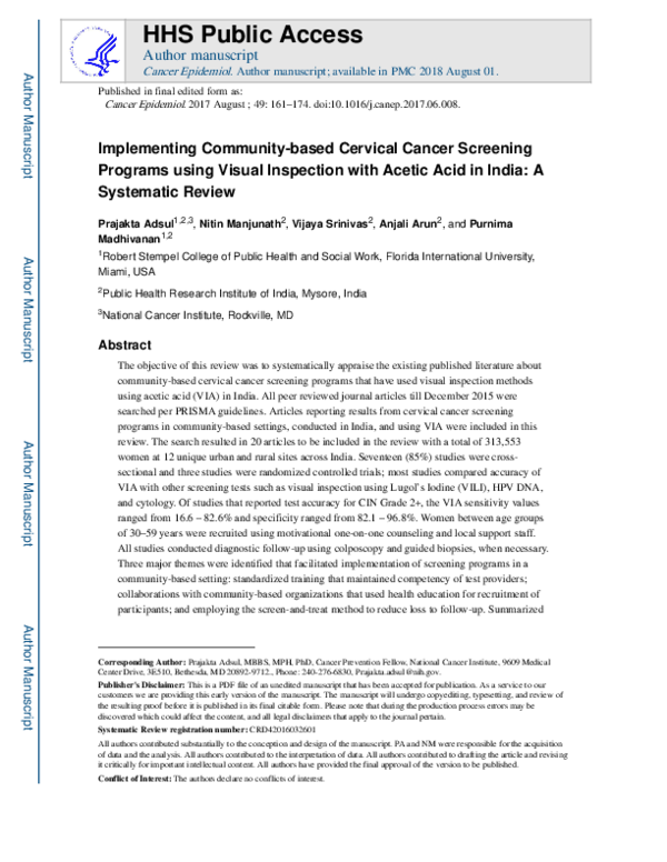 (PDF) Implementing community-based cervical cancer screening programs ...