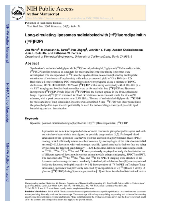 (PDF) Long-circulating liposomes radiolabeled with [18F ...