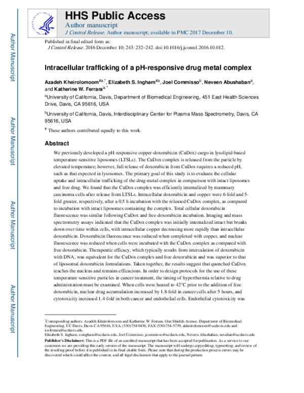 (PDF) Intracellular trafficking of a pH-responsive drug metal complex