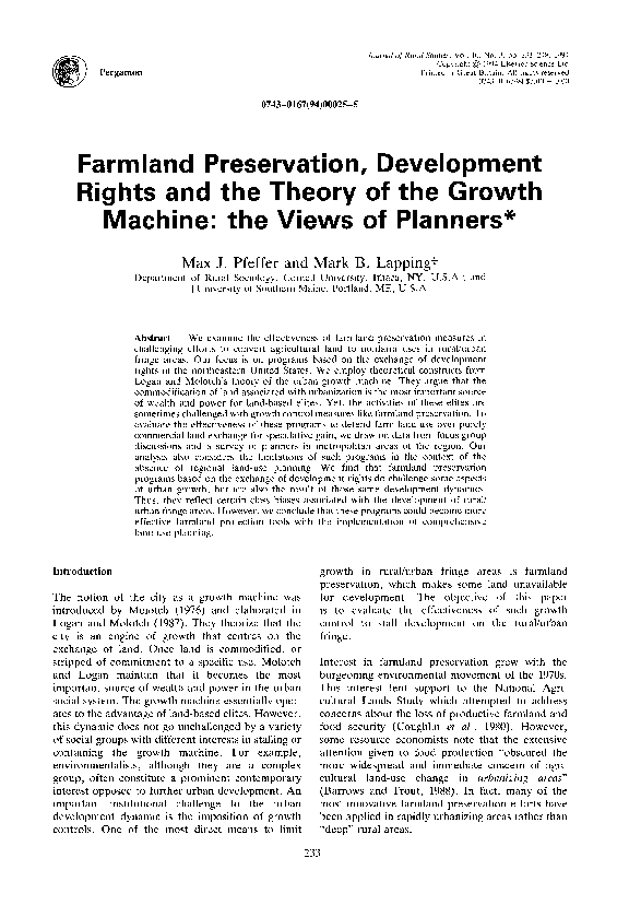 (PDF) Farmland preservation, development rights and the theory of the ...