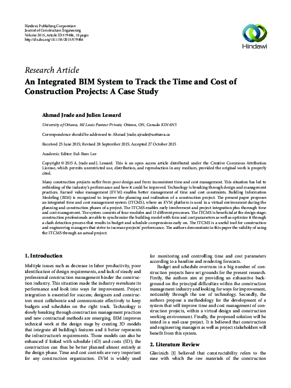 (PDF) An Integrated BIM System to Track the Time and Cost of Construction Projects: A Case Study