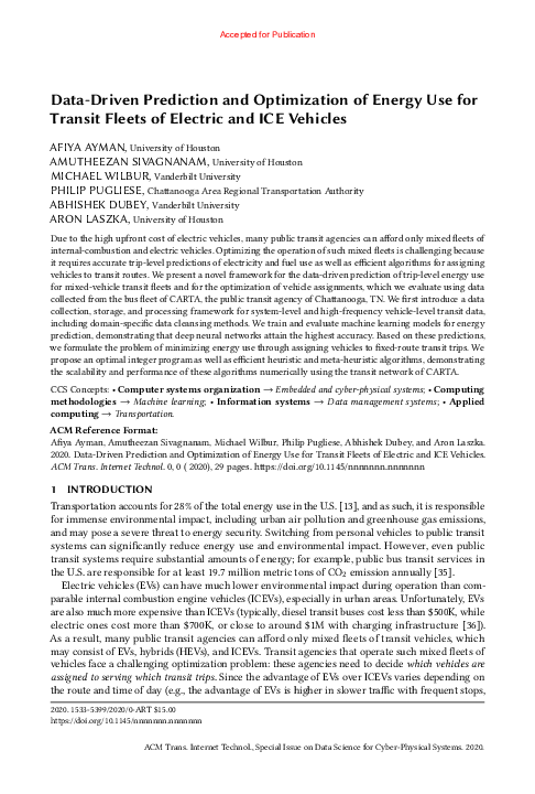 (PDF) Data-Driven Prediction and Optimization of Energy Use for Transit Fleets of Electric and ...