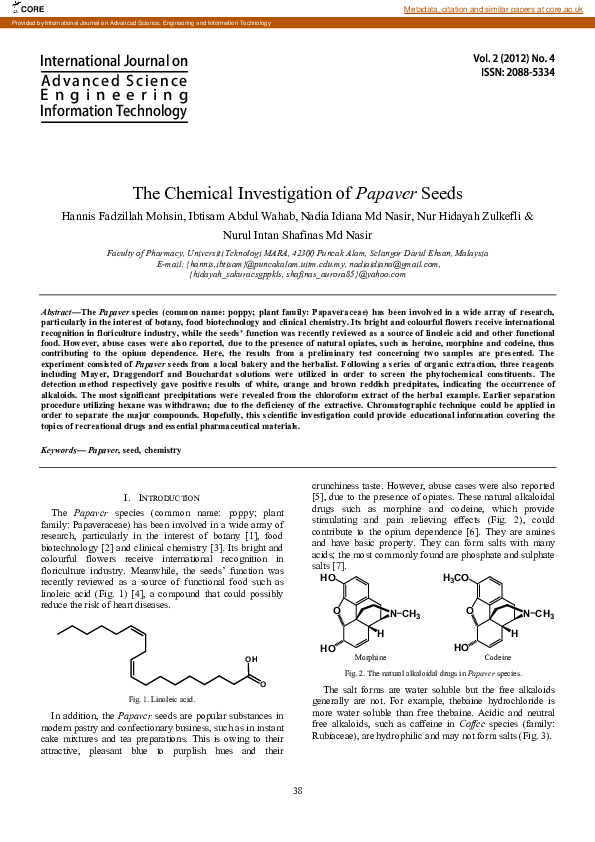 (PDF) The Chemical Investigation of Papaver Seeds
