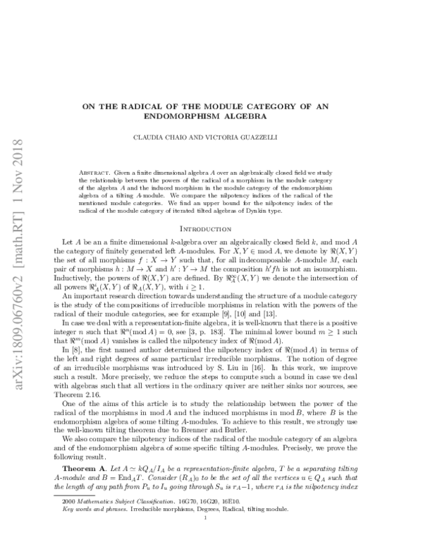 (PDF) On the Radical of the Module Category of an Endomorphism Algebra ...