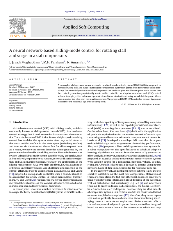 Pdf A Neural Network Based Sliding Mode Control For Rotating Stall And Surge In Axial Compressors 