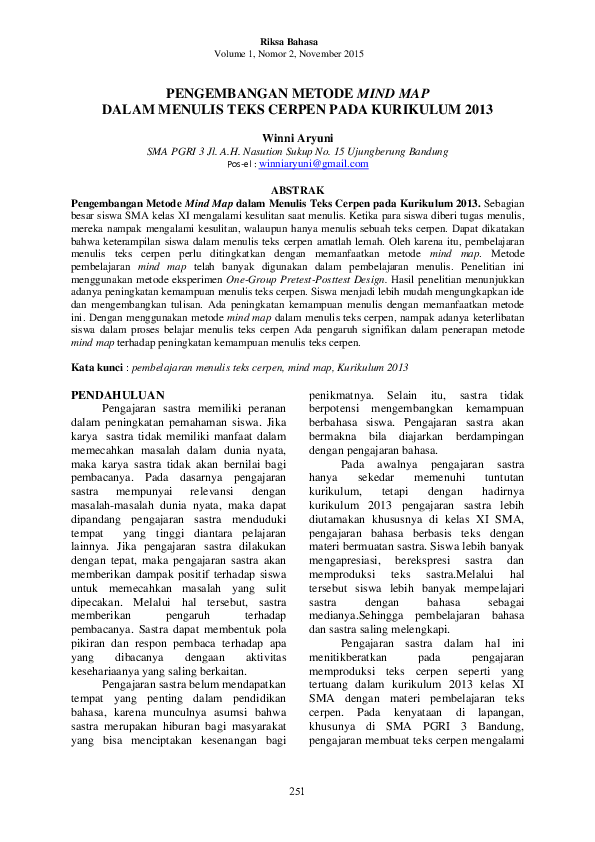 (PDF) Pengembangan Metode Mind Map Dalam Menulis Teks Cerpen Pada ...