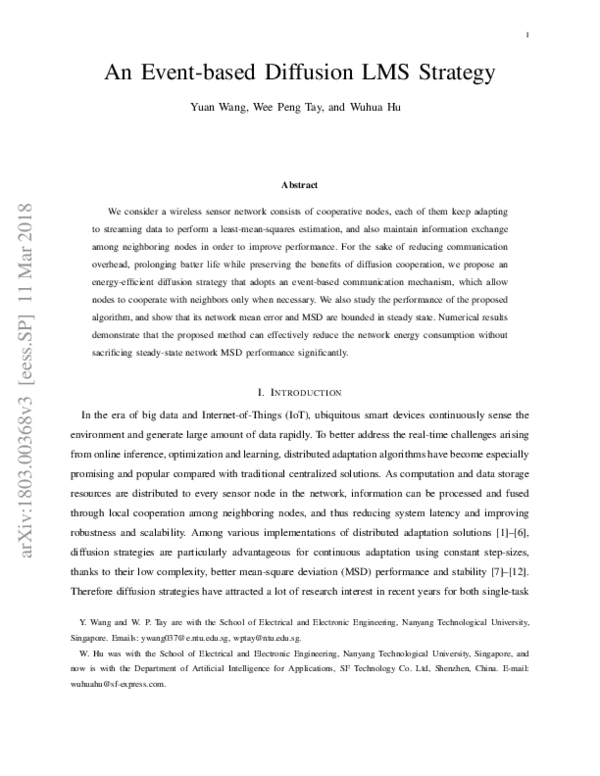 Pdf An Event Based Diffusion Lms Strategy Wee Peng Tay 