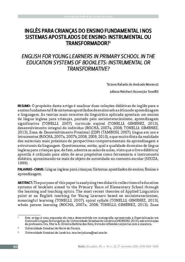 (PDF) English for young learners in primary school in the education ...