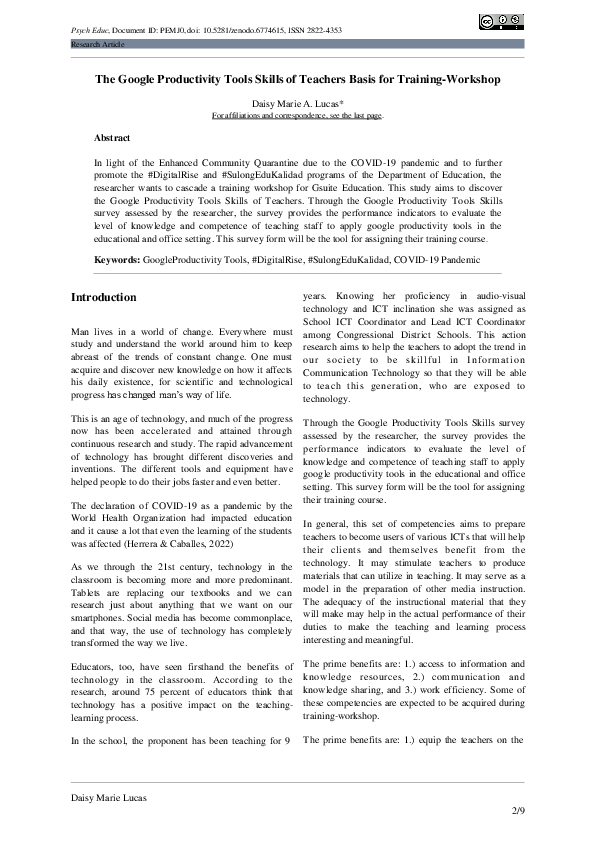 (PDF) The Google Productivity Tools Skills of Teachers Basis for ...