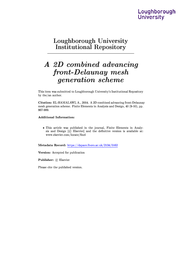 (PDF) A 2D combined advancing front-Delaunay mesh generation scheme