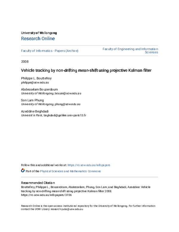 Pdf Vehicle Tracking By Non Drifting Mean Shift Using Projective