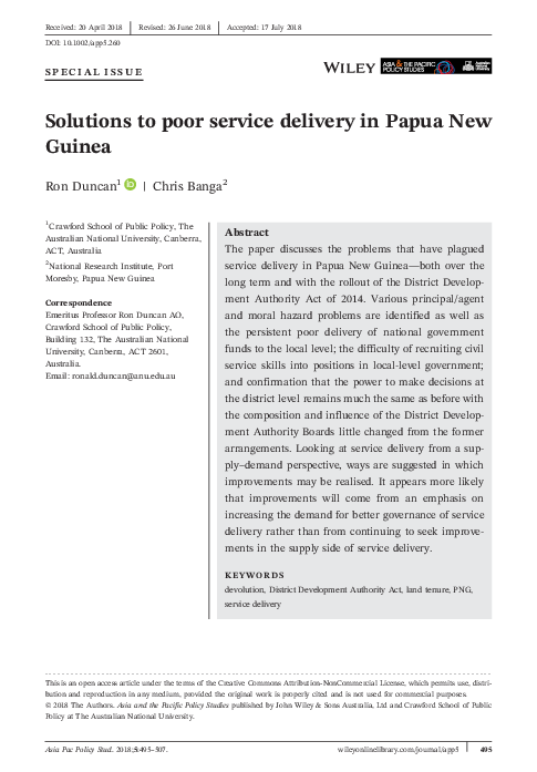 (PDF) Solutions to poor service delivery in Papua New Guinea
