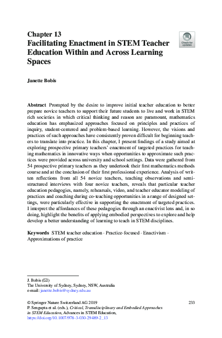 (PDF) Facilitating Enactment in STEM Teacher Education Within and Across Learning Spaces