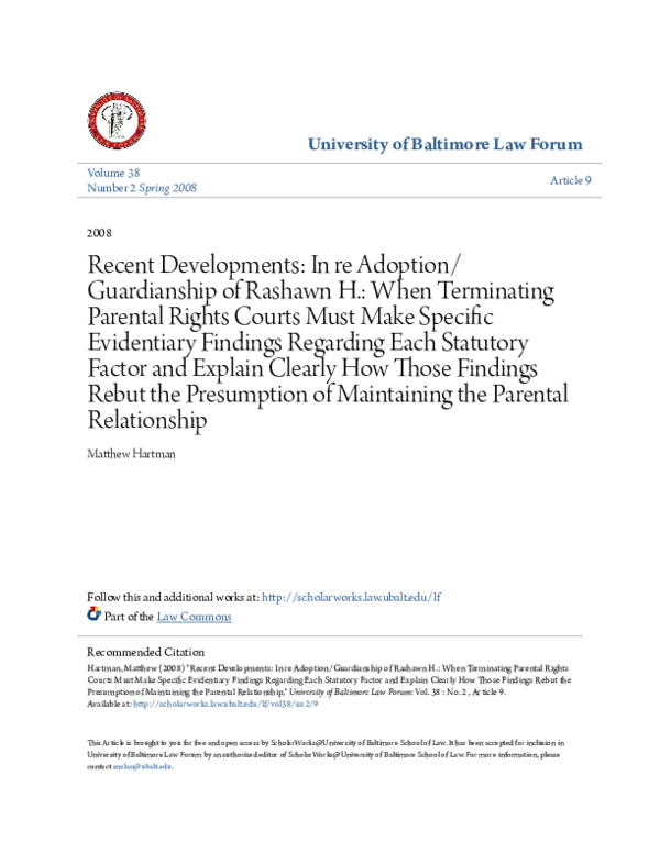 (PDF) Recent Developments: In re Adoption/Guardianship of Rashawn H ...