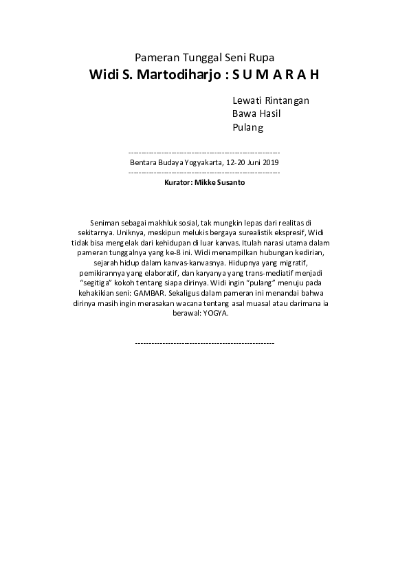 (PDF) Sumarah: Pengantar Kuratorial Mikke Susanto