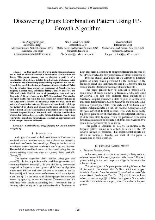 (PDF) Discovering Drugs Combination Pattern Using FP-growth Algorithm