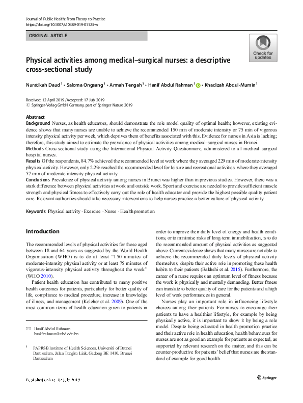 (PDF) Physical activities among medical–surgical nurses: a descriptive ...