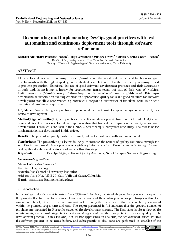 Pdf Documenting And Implementing Devops Good Practices With Test Automation And Continuous 