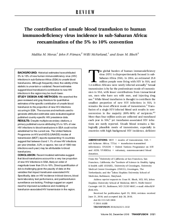 (PDF) The contribution of unsafe blood transfusion to human ...