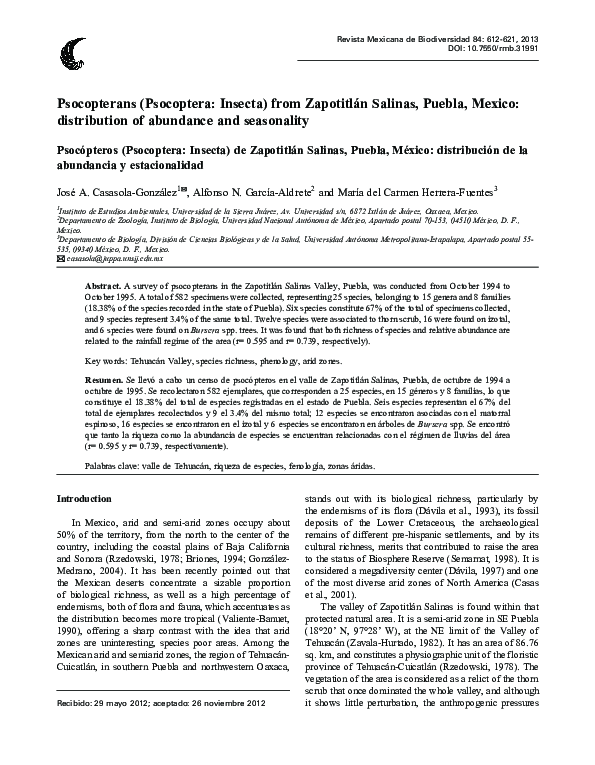(PDF) Psocopterans (Psocoptera: Insecta) from Zapotitlán Salinas ...