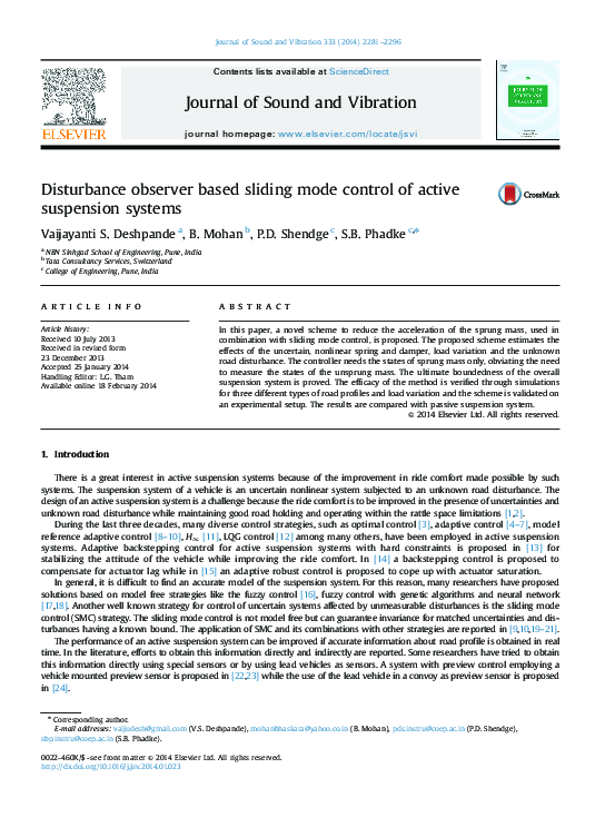 (PDF) Disturbance observer based sliding mode control of active ...