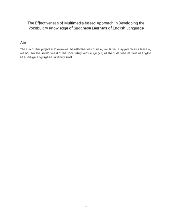(DOC) The Effectiveness of Multimedia-based Approach in Developing the Vocabulary Knowledge of ...