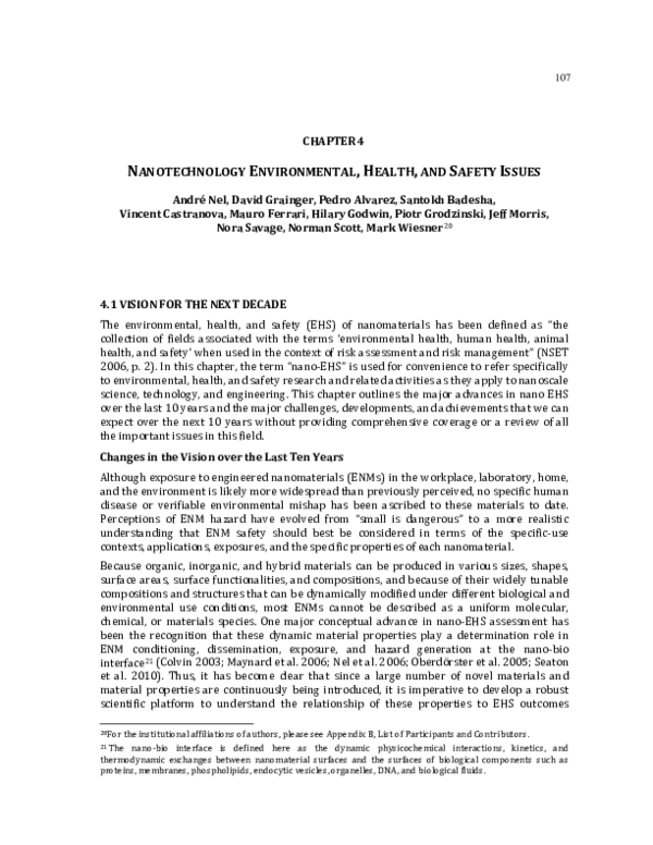 (PDF) Nanotechnology Environmental, Health, and Safety Issues