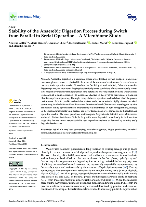 (PDF) Stability of the Anaerobic Digestion Process during Switch from Parallel to Serial ...