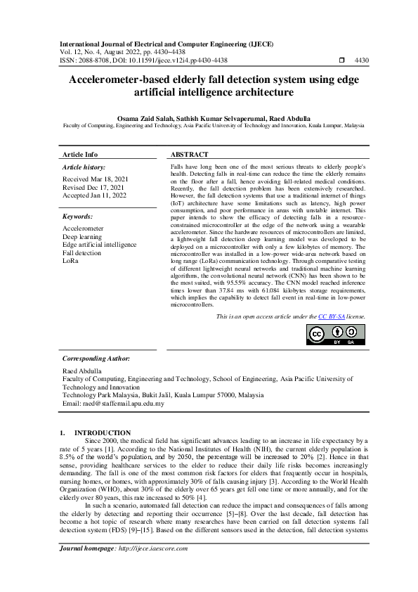 Pdf Accelerometer Based Elderly Fall Detection System Using Edge