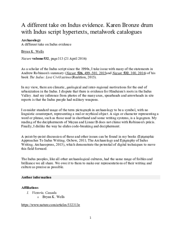 (PDF) A different take on Indus evidence. Karen Bronze drum with Indus ...