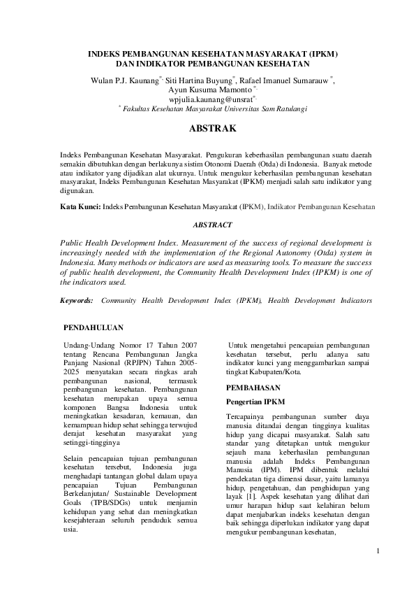 (PDF) INDEKS PEMBANGUNAN KESEHATAN MASYARAKAT (IPKM) DAN INDIKATOR PEMBANGUNAN KESEHATAN