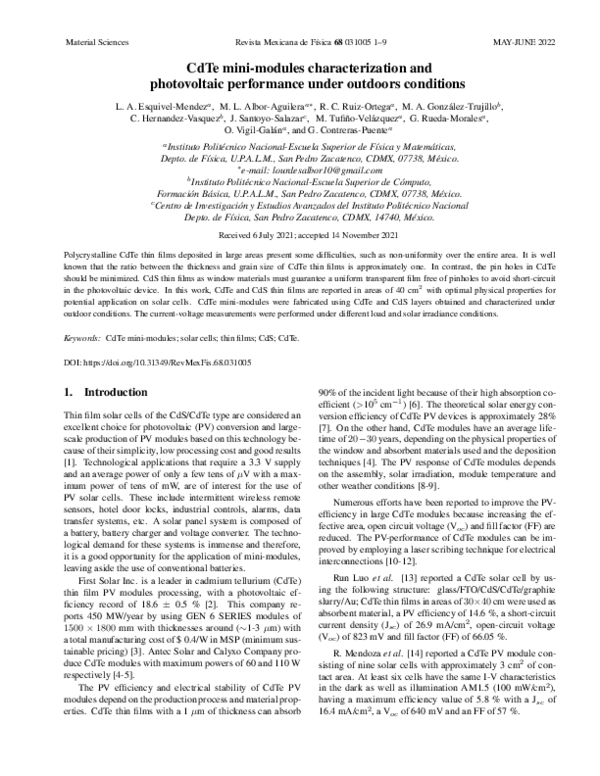 (PDF) CdTe mini-modules characterization and photovoltaic performance ...