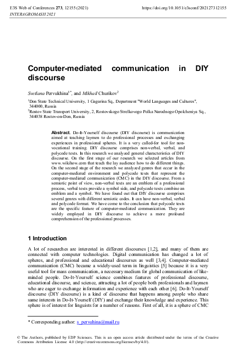 (PDF) Computer-mediated communication in DIY discourse