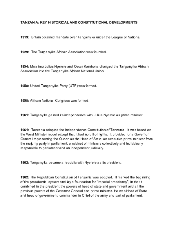 (PDF) Tanzania Key Historical and Constitutional Developments