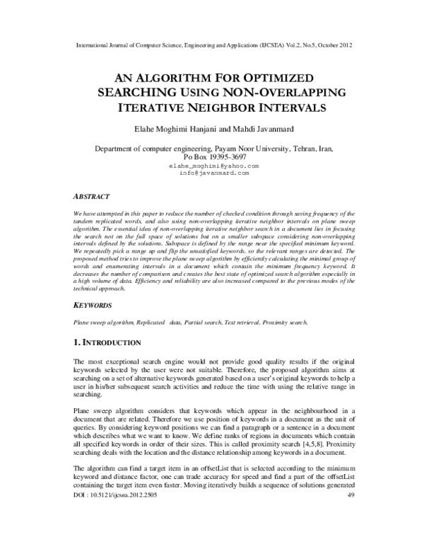 Pdf An Algorithm For Optimized Searching Using Non Overlapping Iterative Neighbor Intervals