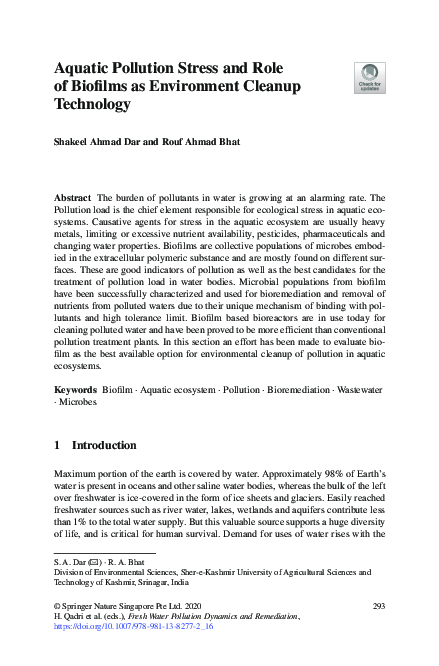 (PDF) Fresh Water Pollution Dynamics and Remediation | Humaira Qadri ...